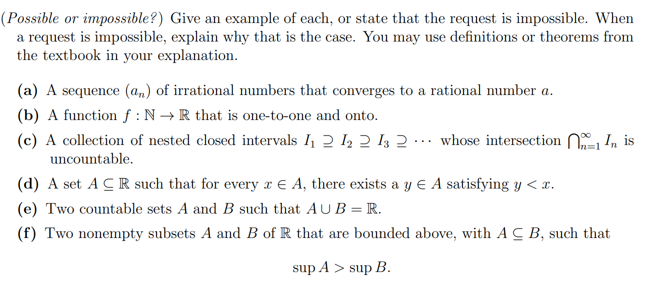 Solved (Possible or impossible?) Give an example of each, or | Chegg.com