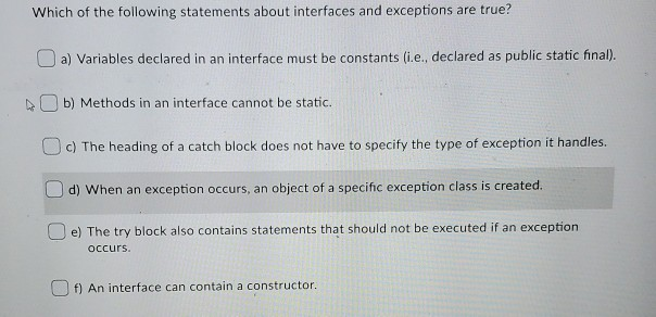 Solved Which of the following statements about interfaces | Chegg.com