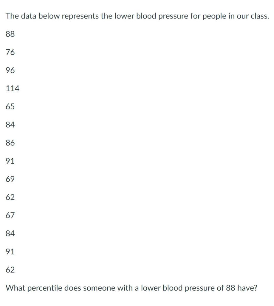 Solved The data below represents the lower blood pressure | Chegg.com