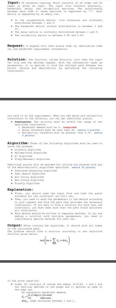 Solved Input: US backbone topology wich consists of 24 | Chegg.com