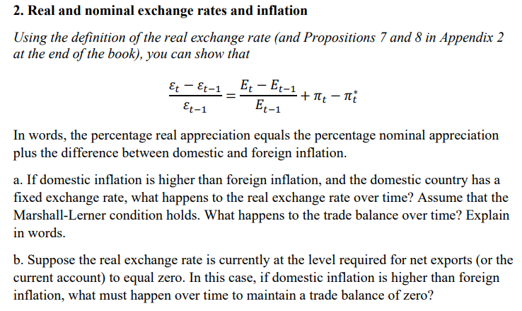Solved 2. Real and nominal exchange rates and inflation | Chegg.com