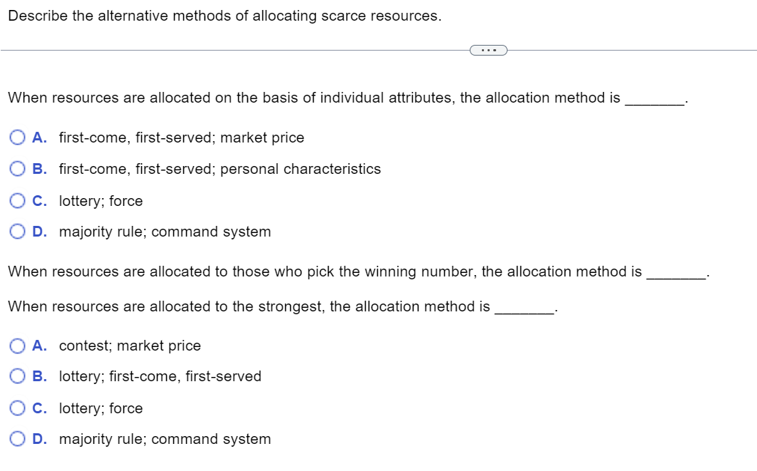 Solved Describe the alternative methods of allocating scarce | Chegg.com
