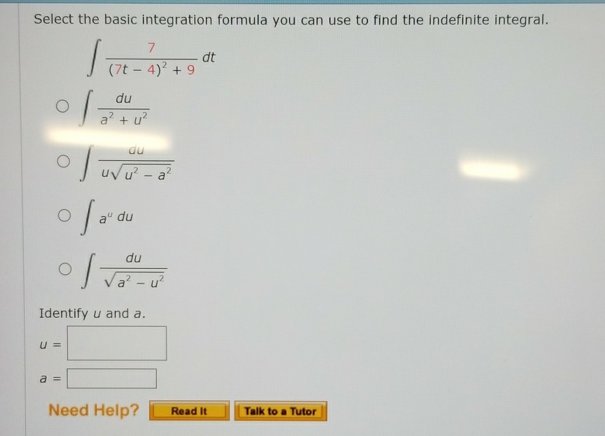 Solved Select the basic integration formula you can use to | Chegg.com