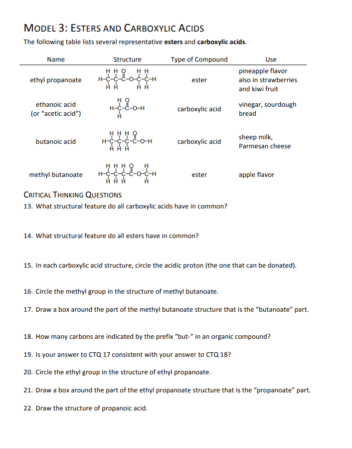 Solved MOdEl 3: ESTERS AND CARBOXYLIC ACIDS The following | Chegg.com