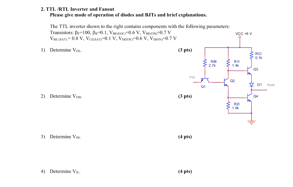 Solved 2. TTL /RTL Inverter and Fanout Please give mode of | Chegg.com