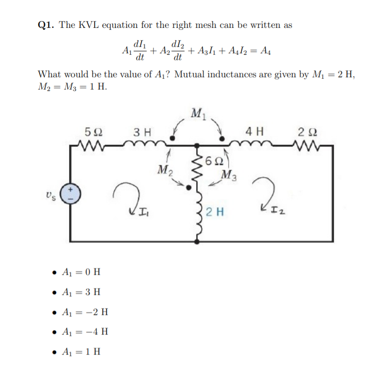 Solved Q1. The KVL equation for the right mesh can be | Chegg.com