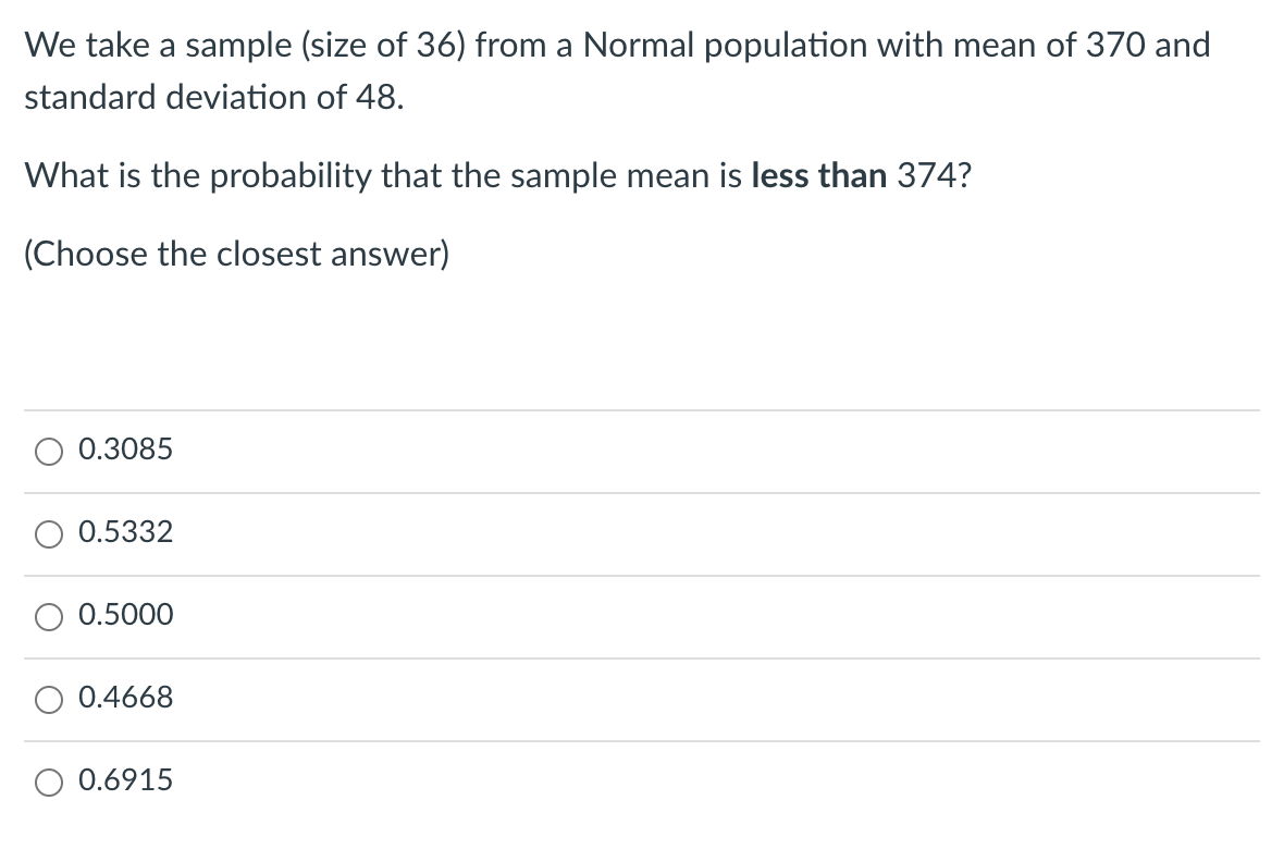 Solved We take a sample (size of 36) from a Normal | Chegg.com
