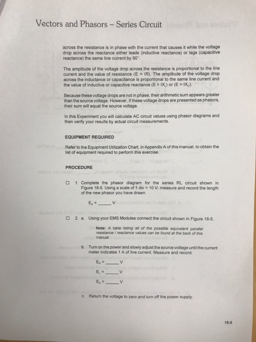 Solved Experiment 18 Vectors and Phasors Series Circuit | Chegg.com