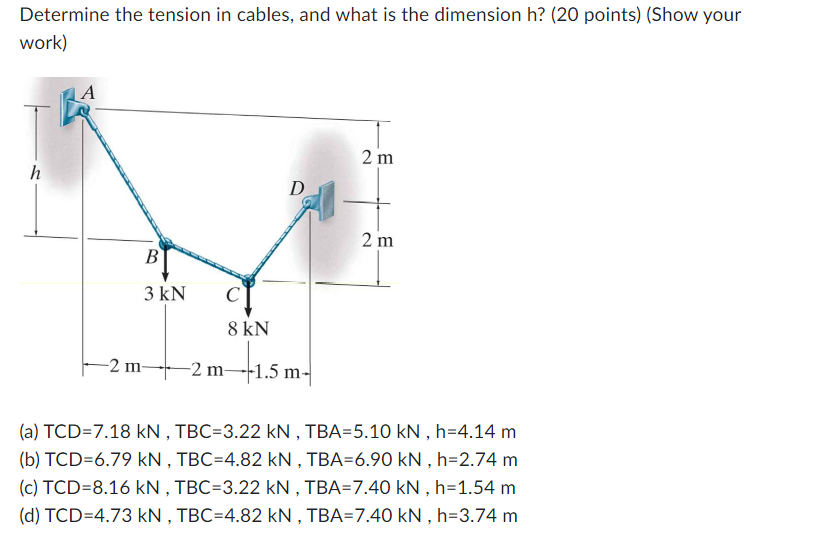 Solved Determine the tension in cables, and what is the | Chegg.com