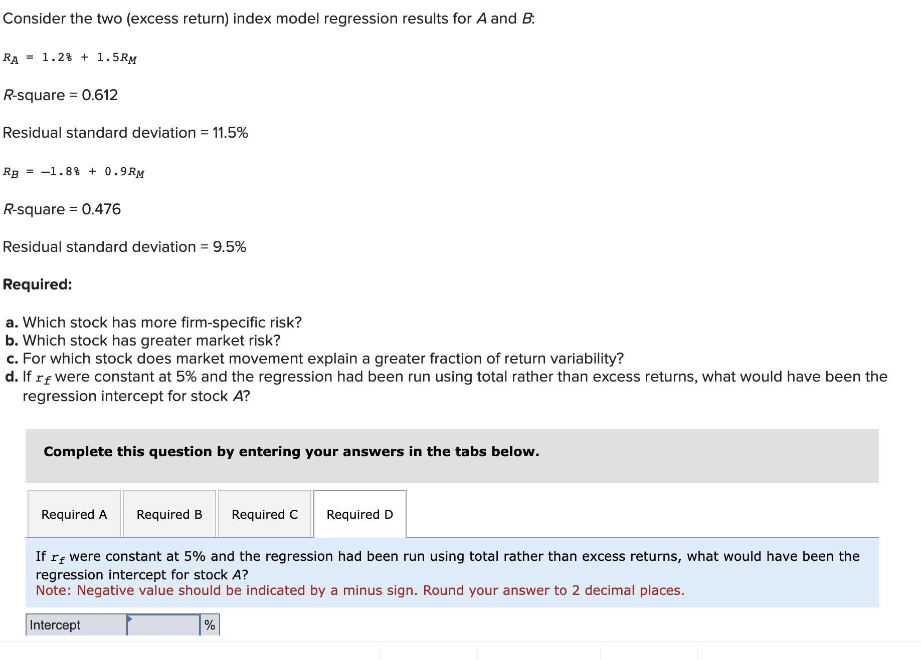 Solved Consider the two (excess return) index model | Chegg.com