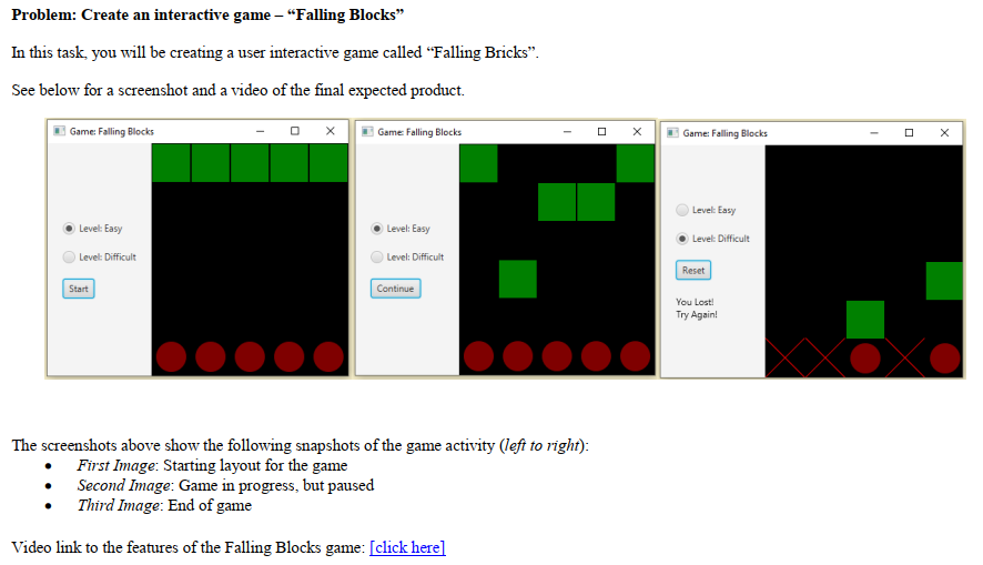 Problem: Create an interactive game - "Falling | Chegg.com