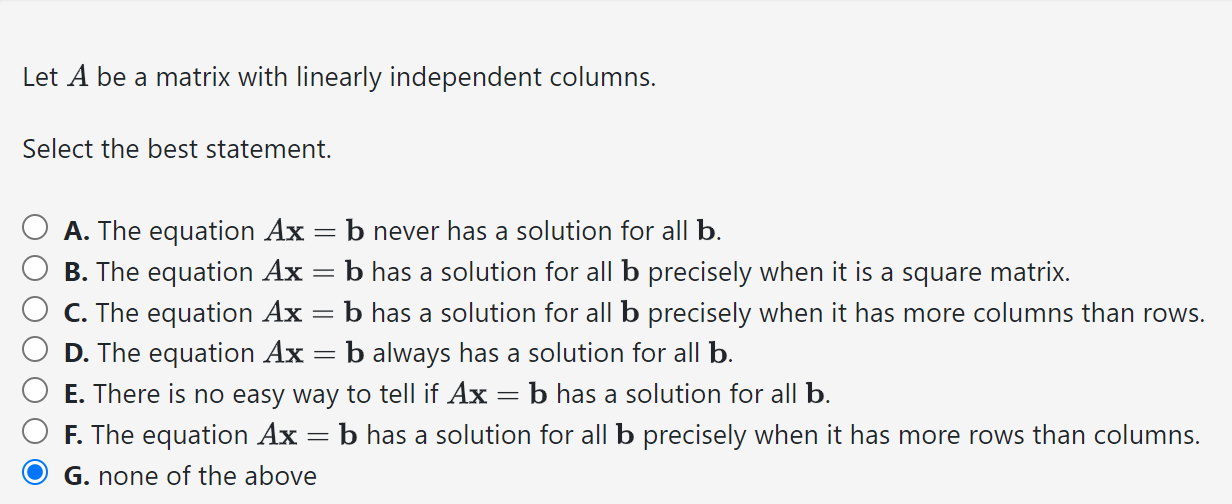 Solved Let A be a matrix with linearly independent columns. | Chegg.com