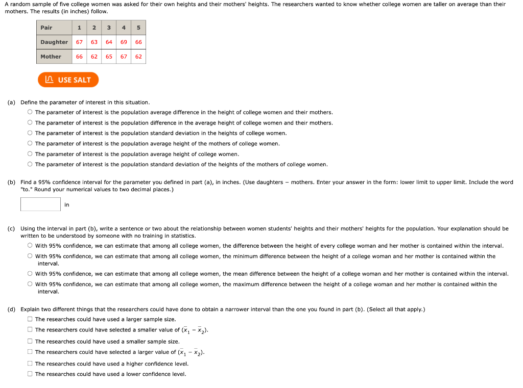 Solved (a) Define the parameter of interest in this | Chegg.com