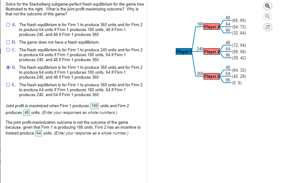 Solved Solve for the Stackelberg subgame-perfect Nash | Chegg.com
