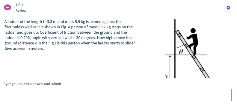 Solved 17.1 Review A ladder of the length L=3.3 m and mass | Chegg.com
