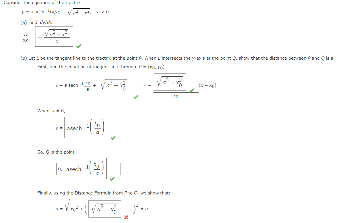 Solved Consider The Equation Of The Tractrix Y A