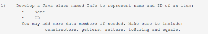 Solved 1 Develop A Java Class Named Info To Represent Name