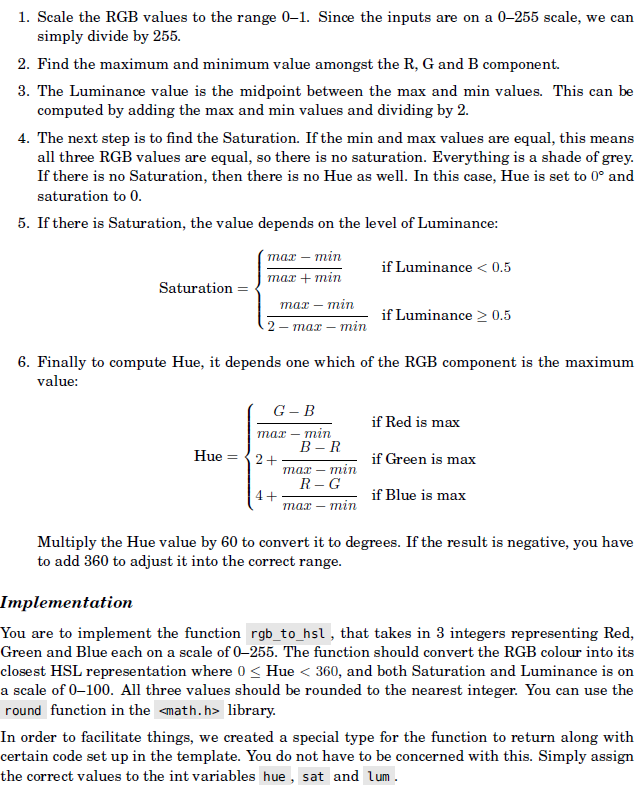 Solved 1. Scale the RGB values to the range 0-1. Since the | Chegg.com
