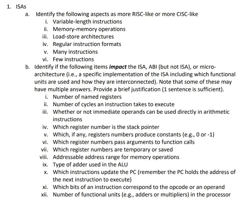Solved 1. ISAS a. Identify the following aspects as more | Chegg.com