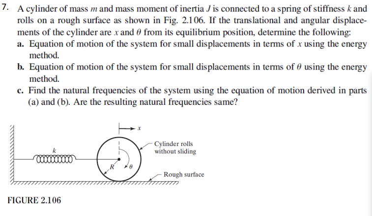 Solved 7. A cylinder of mass m and mass moment of inertia J | Chegg.com