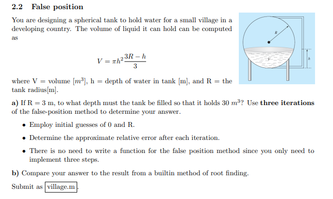 Solved 2.2 False position You are designing a spherical tank | Chegg.com