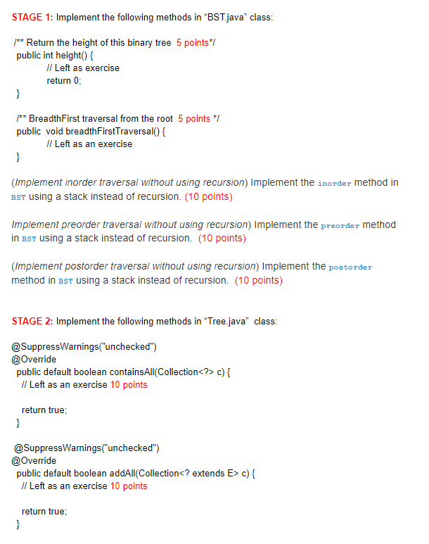 STAGE 1: Implement the following methods in | Chegg.com
