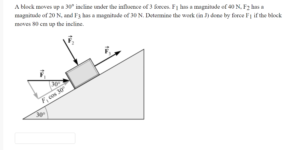 Solved A block moves up a 30° incline under the influence of | Chegg.com