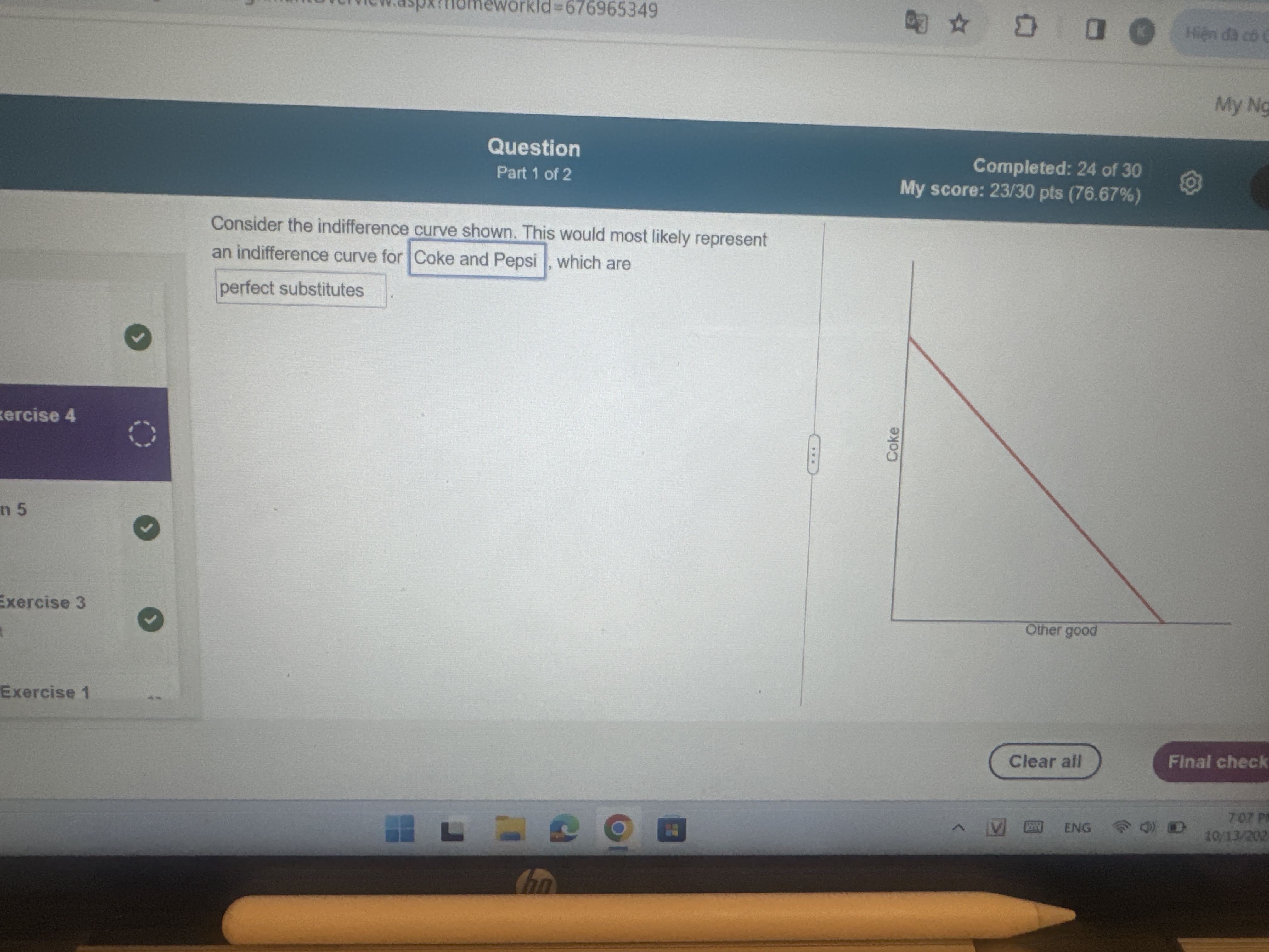 Solved QuestionPart 1 ﻿of 2Completed: 24 ﻿of 30My score: | Chegg.com