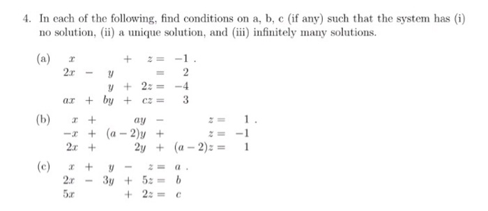 Solved In each of the following, find conditions on a, b, c | Chegg.com
