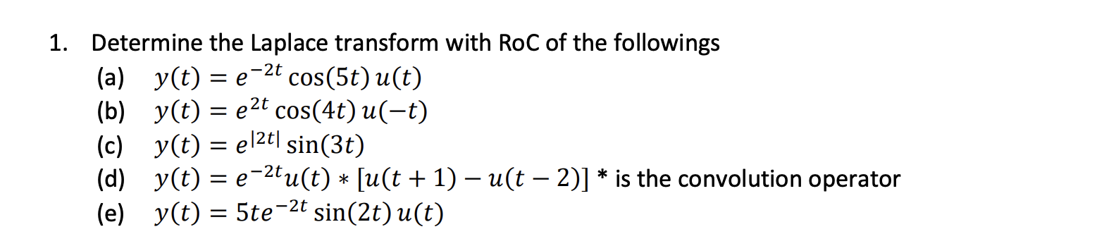 Solved 1. Determine the Laplace transform with RoC of the | Chegg.com