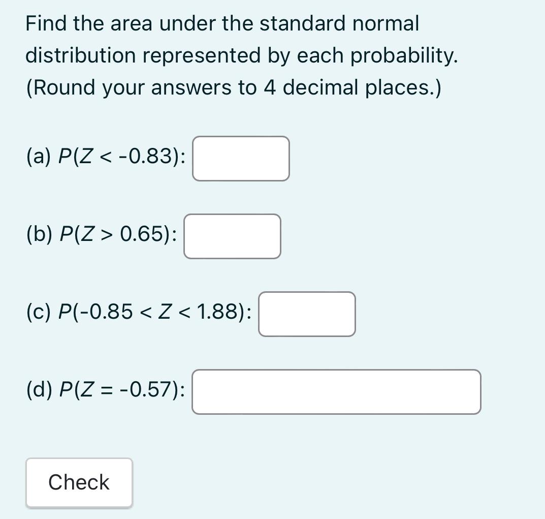 Solved Find the area under the standard normal distribution | Chegg.com