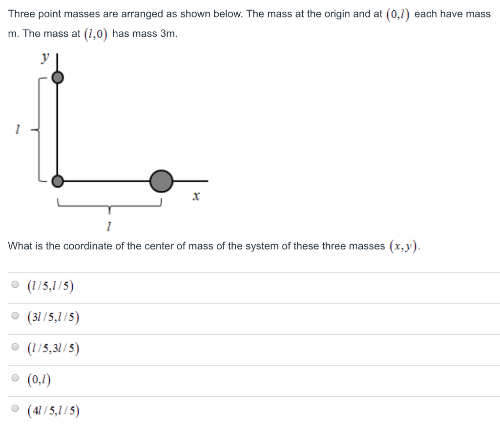 Solved Three point masses are arranged as shown below. The | Chegg.com
