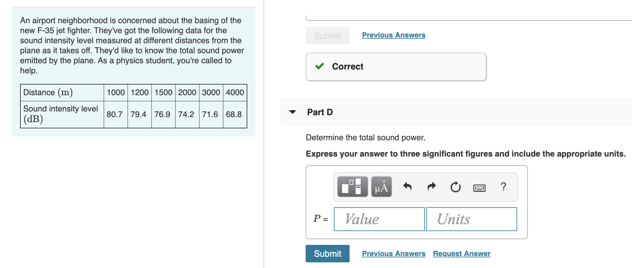 Solved Determine the total sound power. Express your answer | Chegg.com