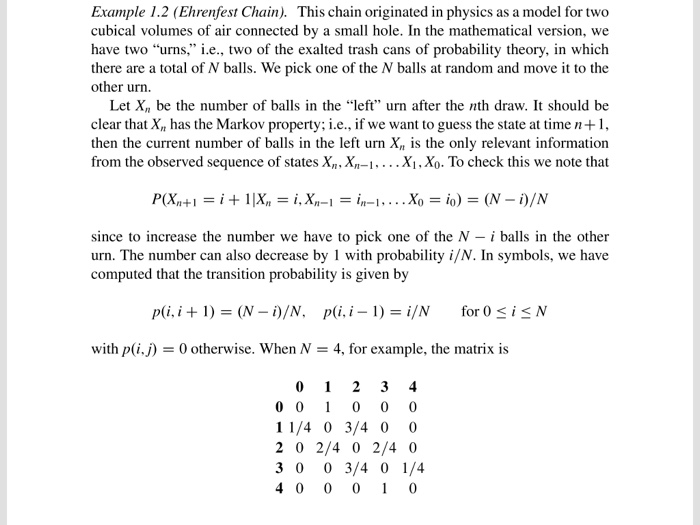 Solved 1.65. Ehrenfest chain. Consider the Ehrenfest chain. | Chegg.com
