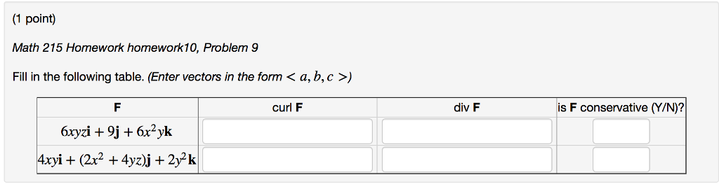 Solved (1 point) Math 215 Homework homework10, Problem 9 | Chegg.com