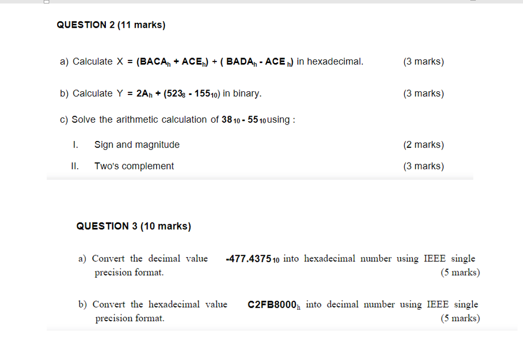 Solved a) Calculate X=(BACAh+ACEh)+(BADAh−ACEh) in | Chegg.com