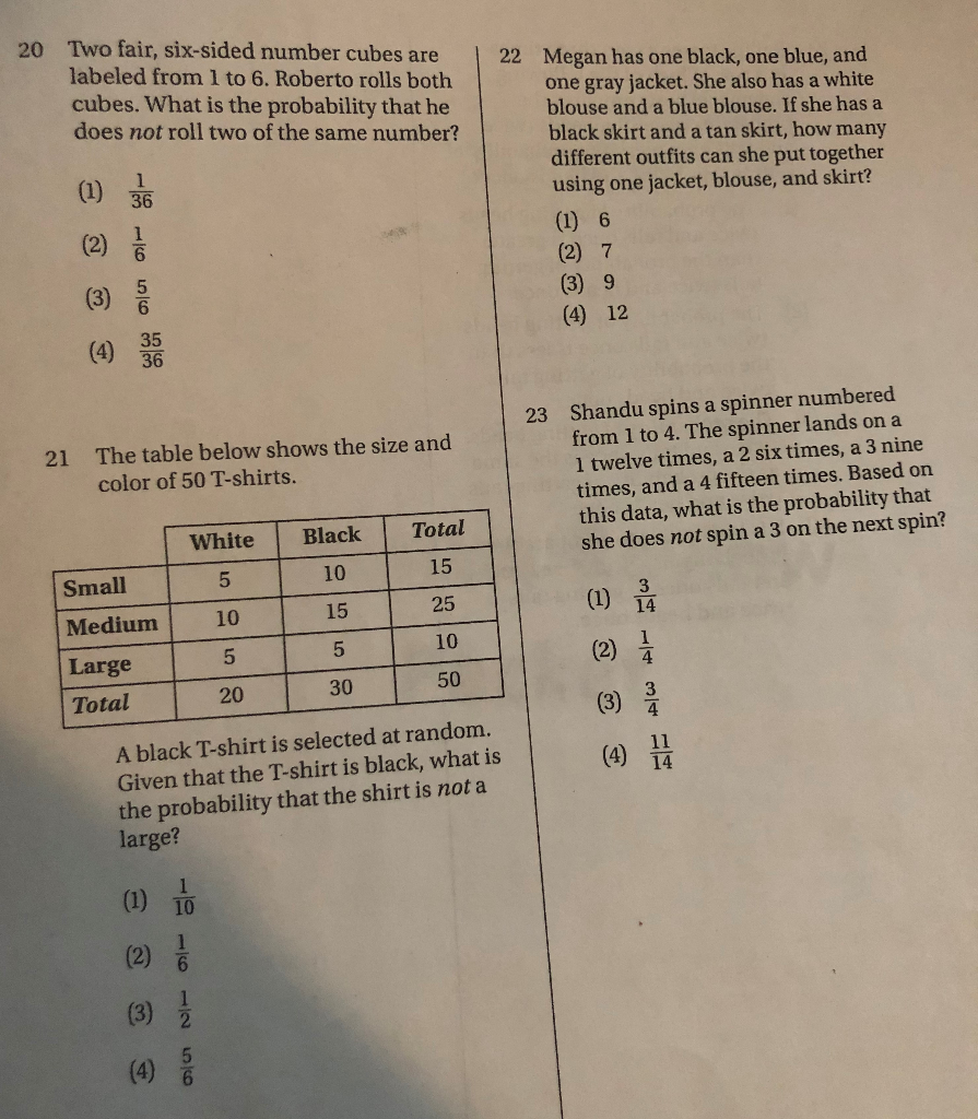 Solved 20 Two fair, six-sided number cubes are 22 Megan has | Chegg.com