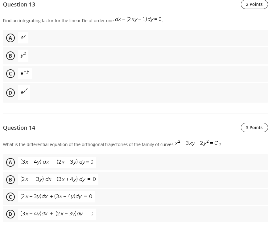 Solved Question 13 2 Points Find an integrating factor for | Chegg.com