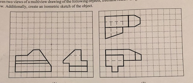 Solved ven two views of a multiview drawing following w. | Chegg.com