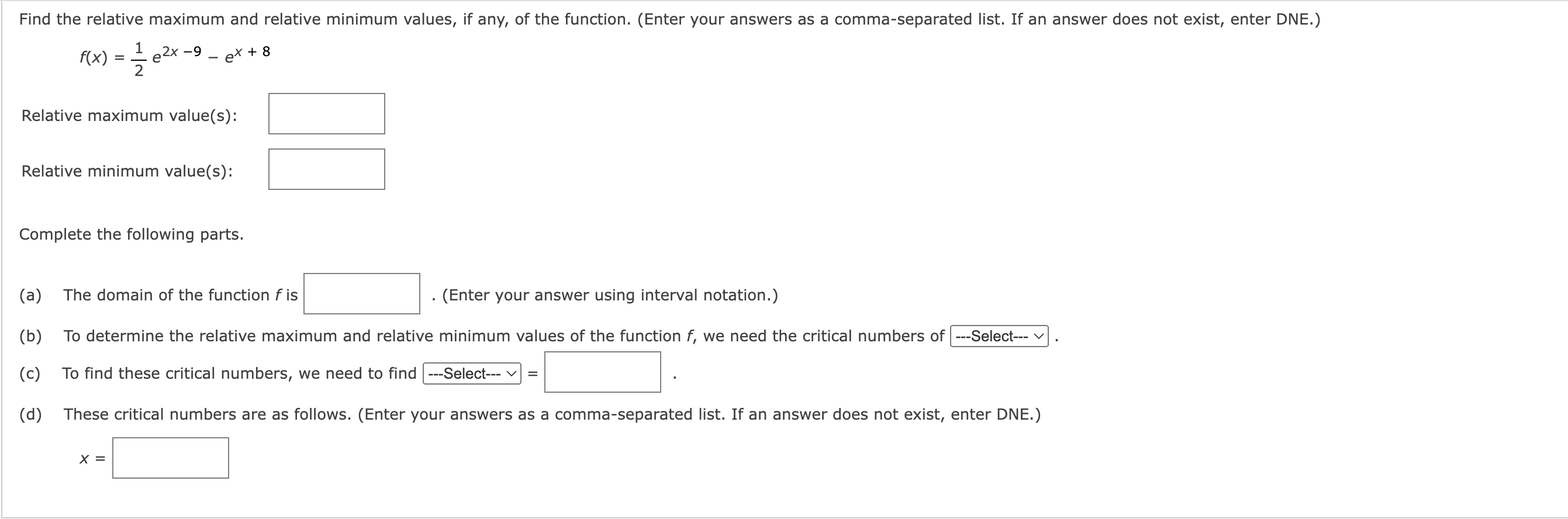 Solved F X 21e2x−9−ex 8 Relative Maximum Value S Relative