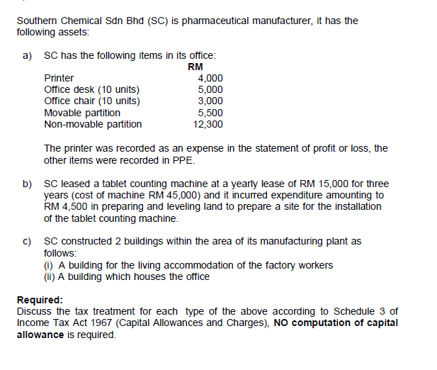 Southern Chemical Sdn Bhd (SC) is pharmaceutical | Chegg.com