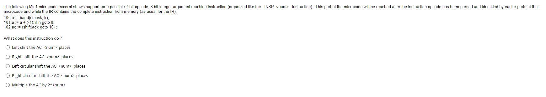 Solved The Following Mic1 Microcode Excerpt Shows Support