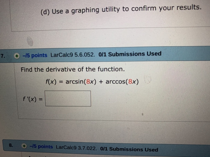 Solved (d) Use a graphing utility to confirm your results. | Chegg.com