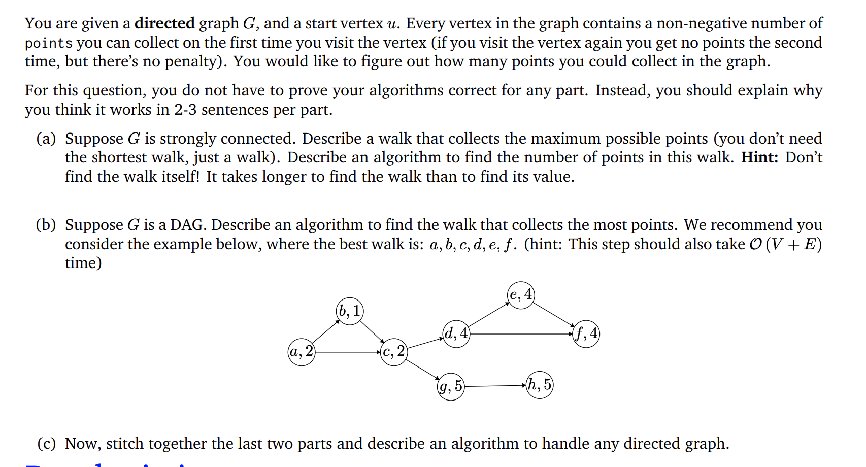 Solved You are given a directed graph G, and a start vertex | Chegg.com