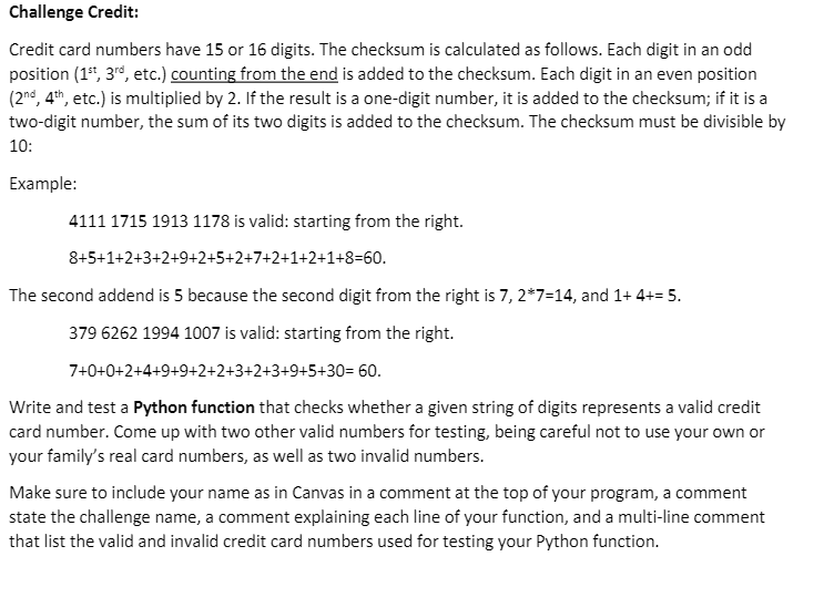 Solved Challenge Credit: Credit card numbers have 15 or 16 | Chegg.com