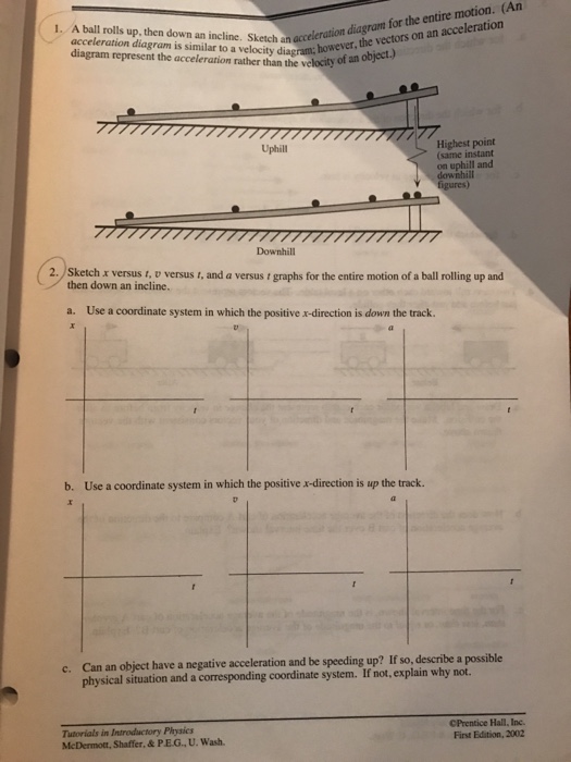 Solved 1. A ball rolls up. then down an incline. Sketch er, | Chegg.com