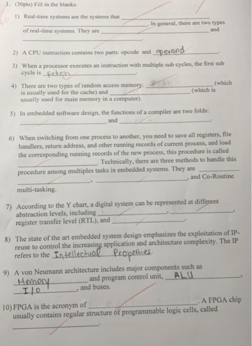Solved 1. (30pts) Fill in the blanks 1) Real-time systems | Chegg.com