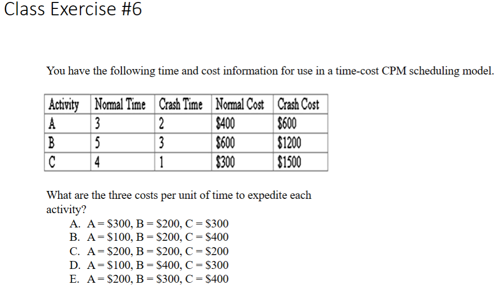 Solved Class Exercise \#6 You have the following time and | Chegg.com