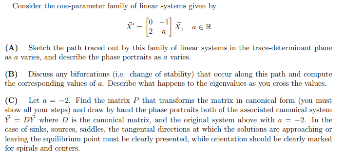 Solved Consider the one-parameter family of linear systems | Chegg.com
