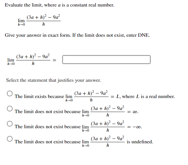 Solved Evaluate the limit, where a is a constant real | Chegg.com